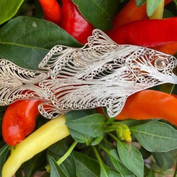 Vintage | Jewelry | Vtg 80 Silver Filigree Fish Brooch | Poshmark